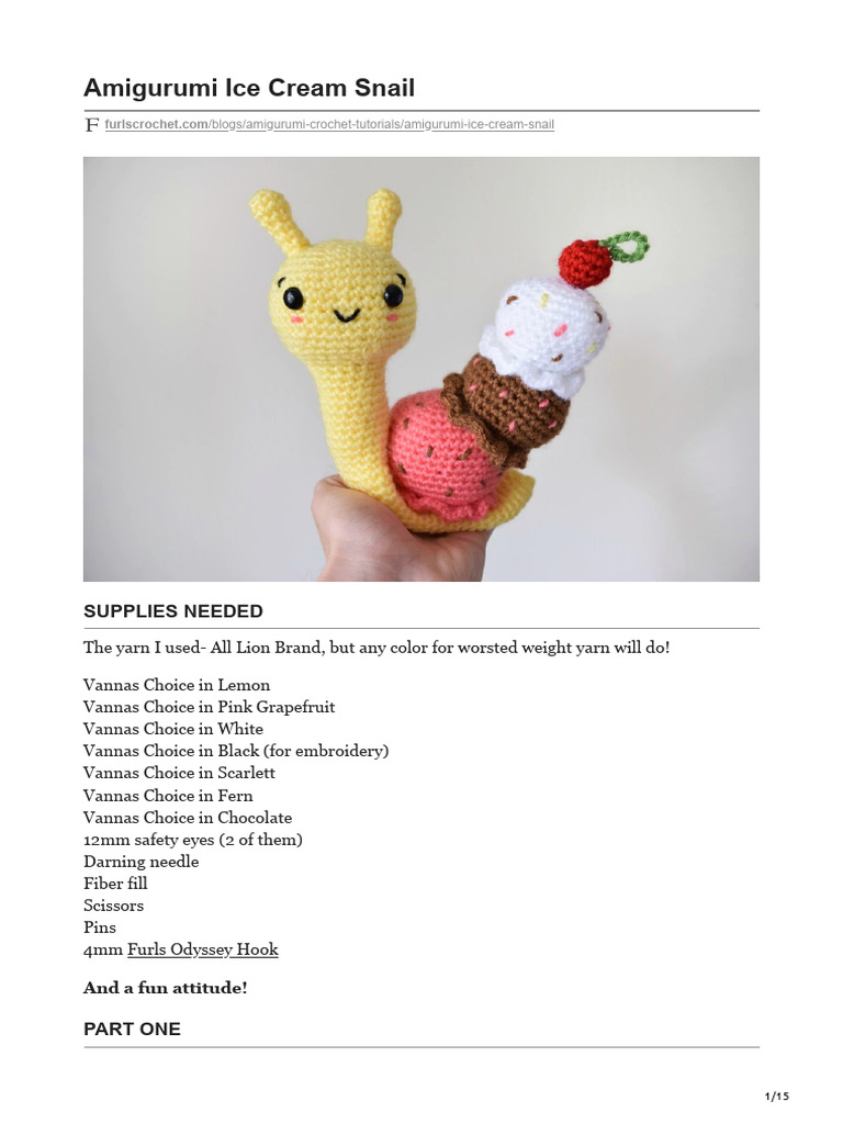 Amigurumi Ice Cream Snail | PDF | Crochet | Crafts