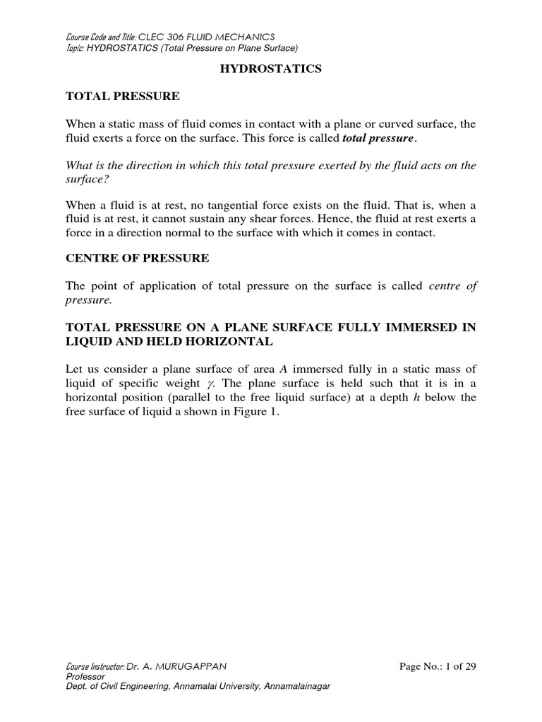 Hydrostatics | PDF | Pressure | Force