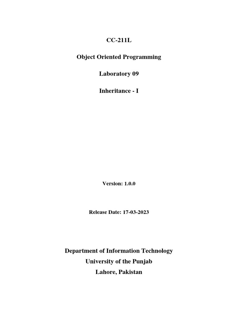 LAB 09 | PDF | Class (Computer Programming) | Inheritance (Object ... LAB 09 | PDF | Class (Computer Programming) | Inheritance (Object ...