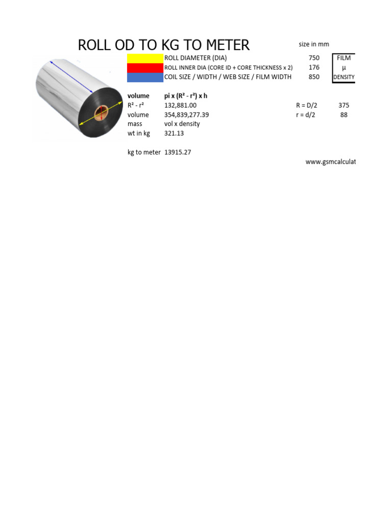 Roll Diameter to Weight Conversion Guide | PDF | Technology & Engineering