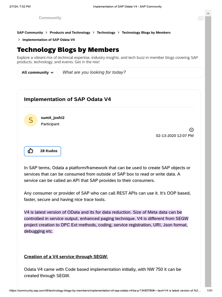 Implementation Of Sap Odata V4 Sap Community Pdf Software Computer Engineering