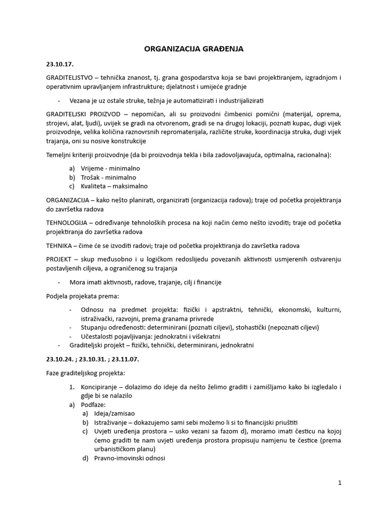 Predavanja Organizacija Građenja | PDF