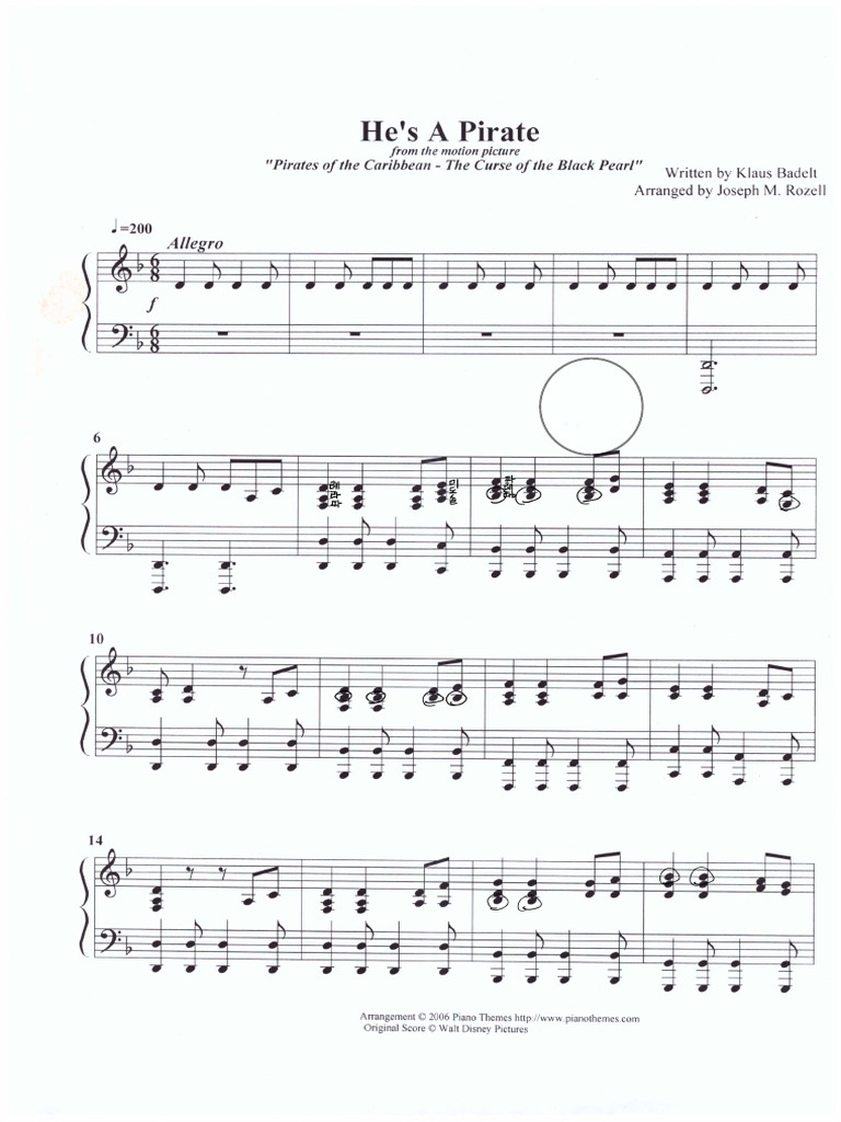 (He's A Pirate) Piano Sheet | PDF