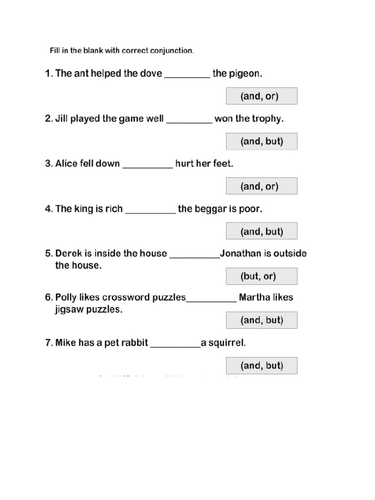 Conjunctions Worksheet 2 | PDF