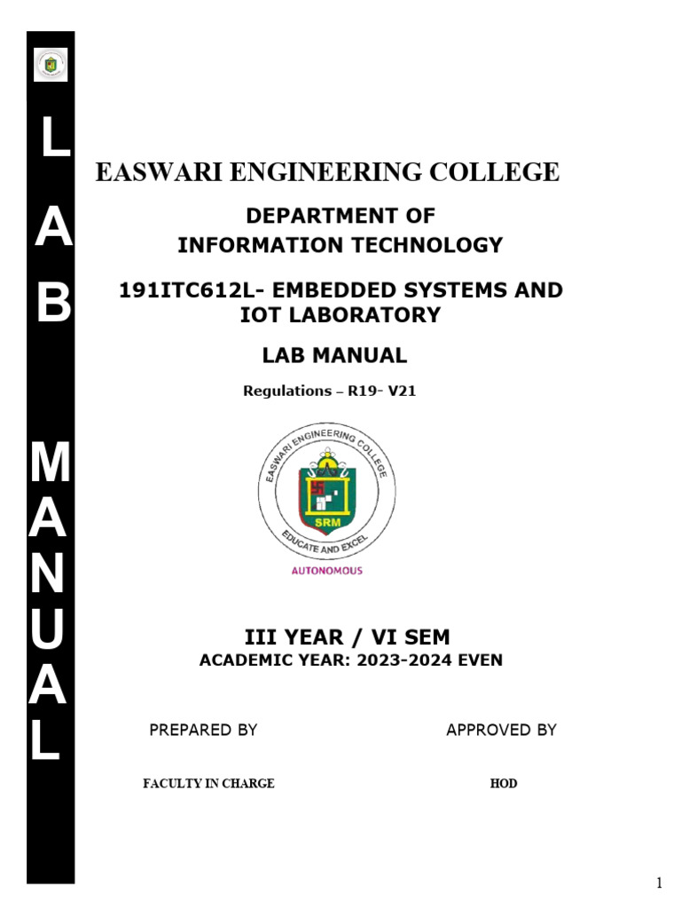 Embedded Systems and IoT Lab Manual | PDF | Microcontroller | Engineering