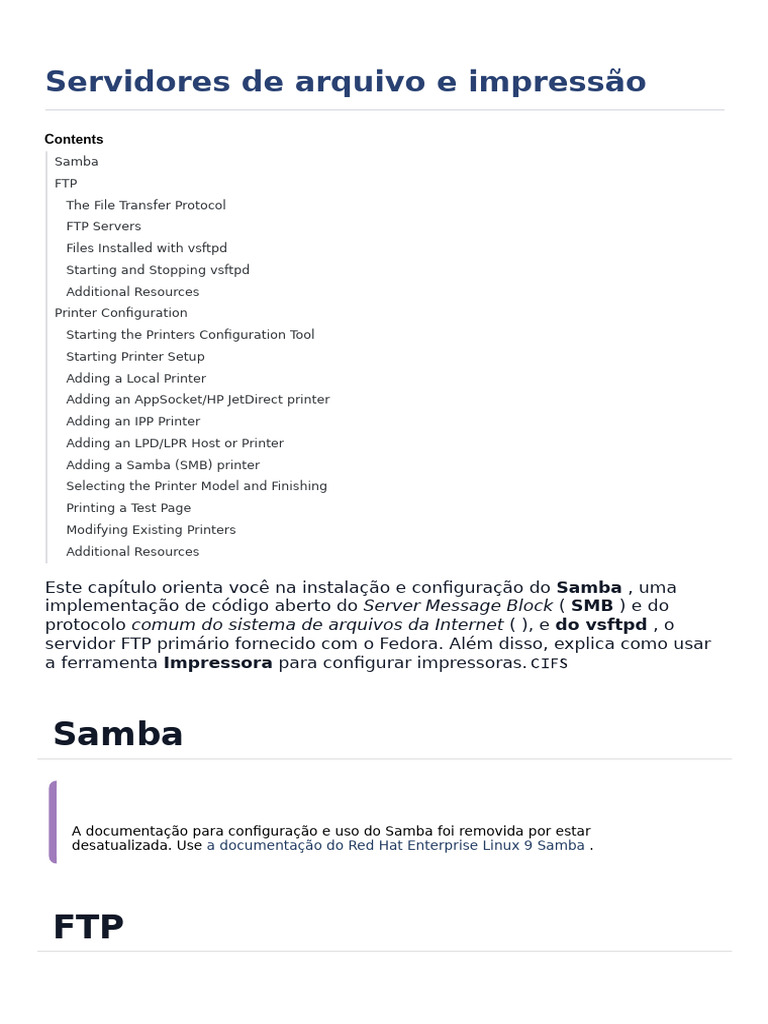 Servidores de Arquivos e Impressão - Fedora Docs | PDF