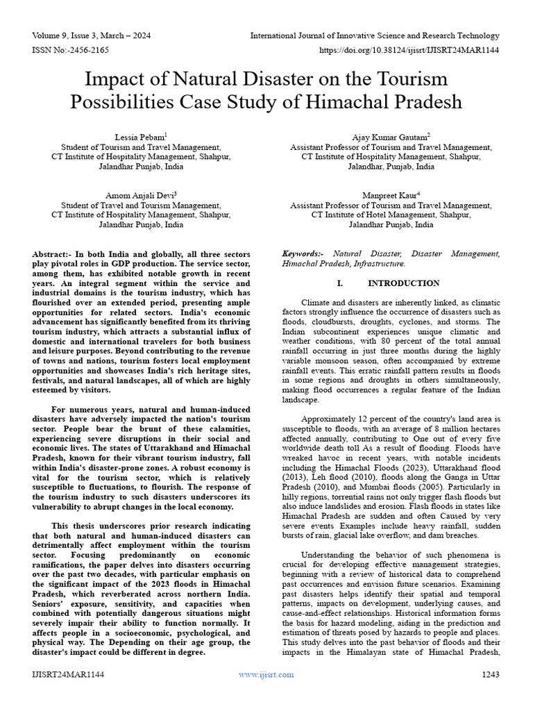 Impact of Natural Disaster on the Tourism Possibilities Case Study of ...