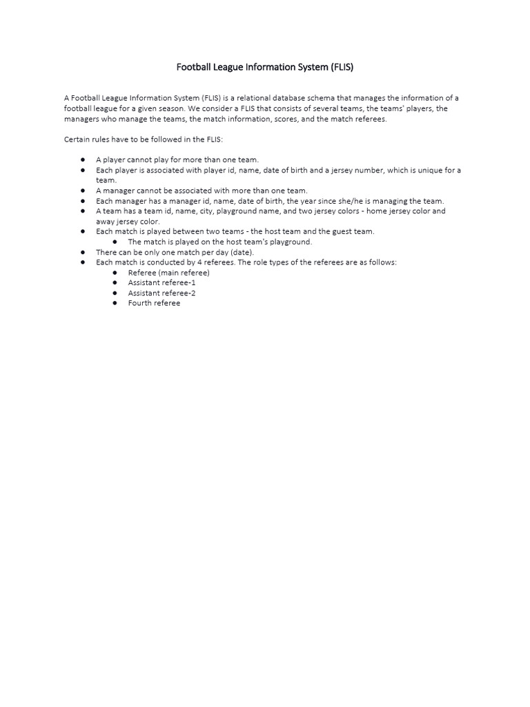 Football League Information System | PDF | Relational Model | Data
