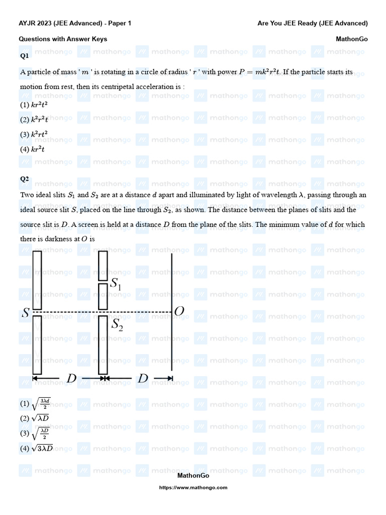 AYJR 2023 JEE Advanced Paper 1 Solutions | PDF | Circle | Precipitation ...