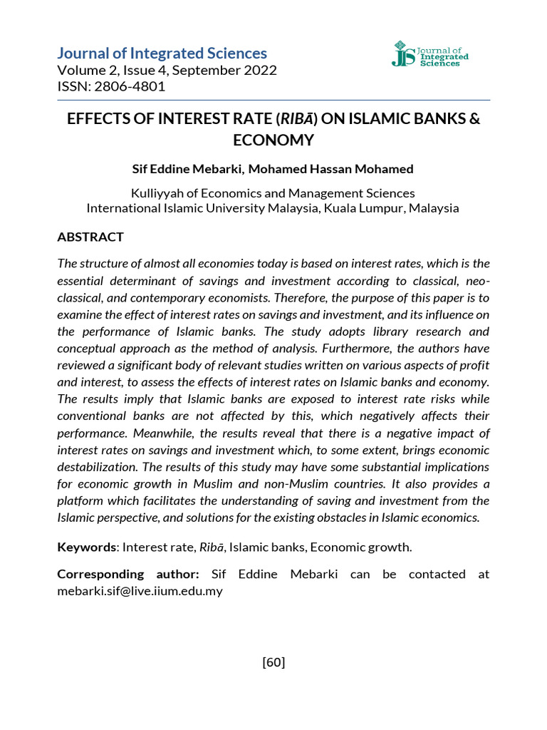 EFFECTS OF INTEREST RATE (RIBĀ) ON ISLAMIC BANKS & ECONOMY | PDF | Islamic Banking And Finance ...