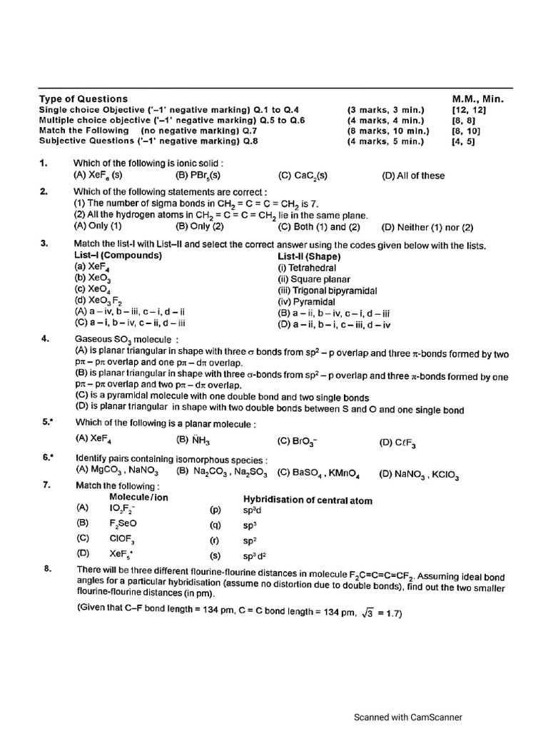 Chemical Bonding Short Test 95 Time 10min | PDF