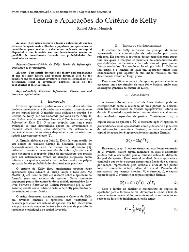 Teoria e Aplicacoes Do Criterio de Kelly | PDF | Informação | Comunicação
