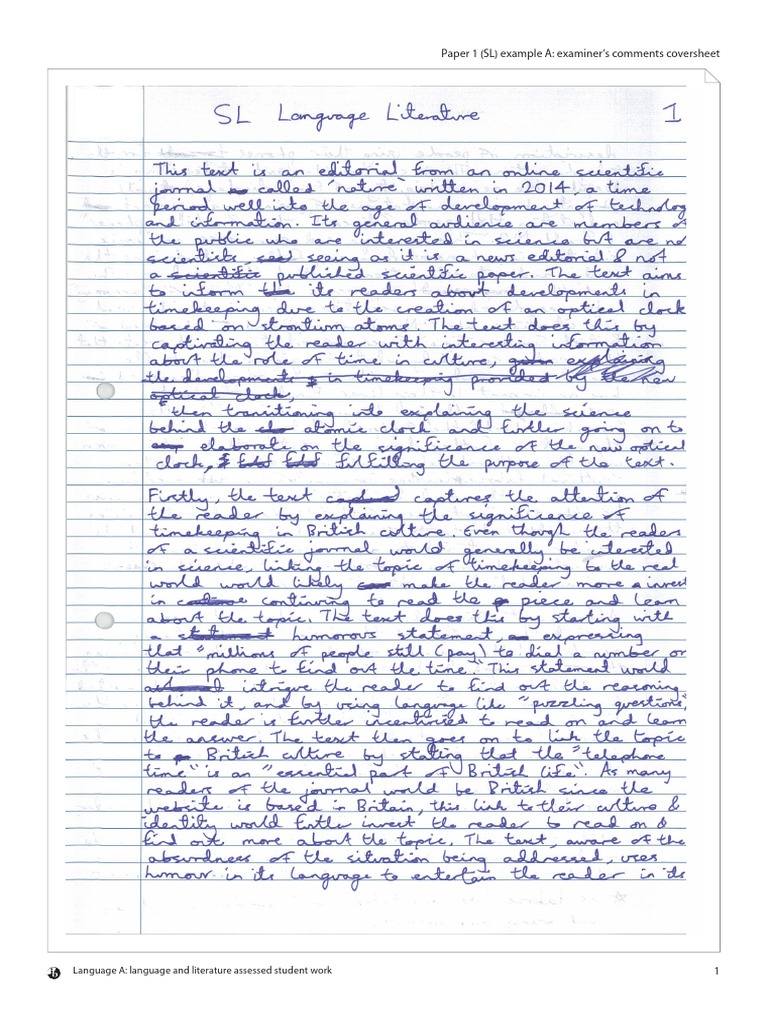 IBDP English A - Paper 1 Exam - Sample Student Response | PDF