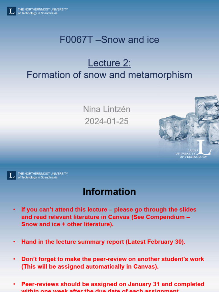 Lecture 2 Formation of Snow and Metamorphism | PDF | Snow | Sintering