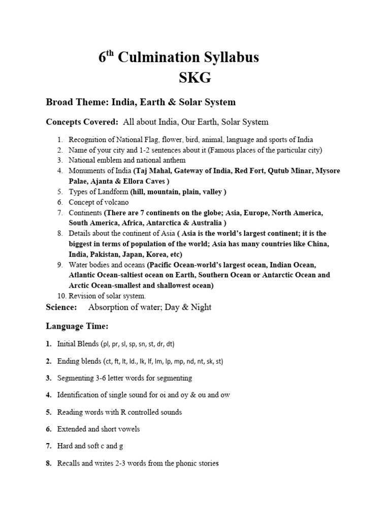 6th Grade Culmination Syllabus | PDF | Asia | Continent