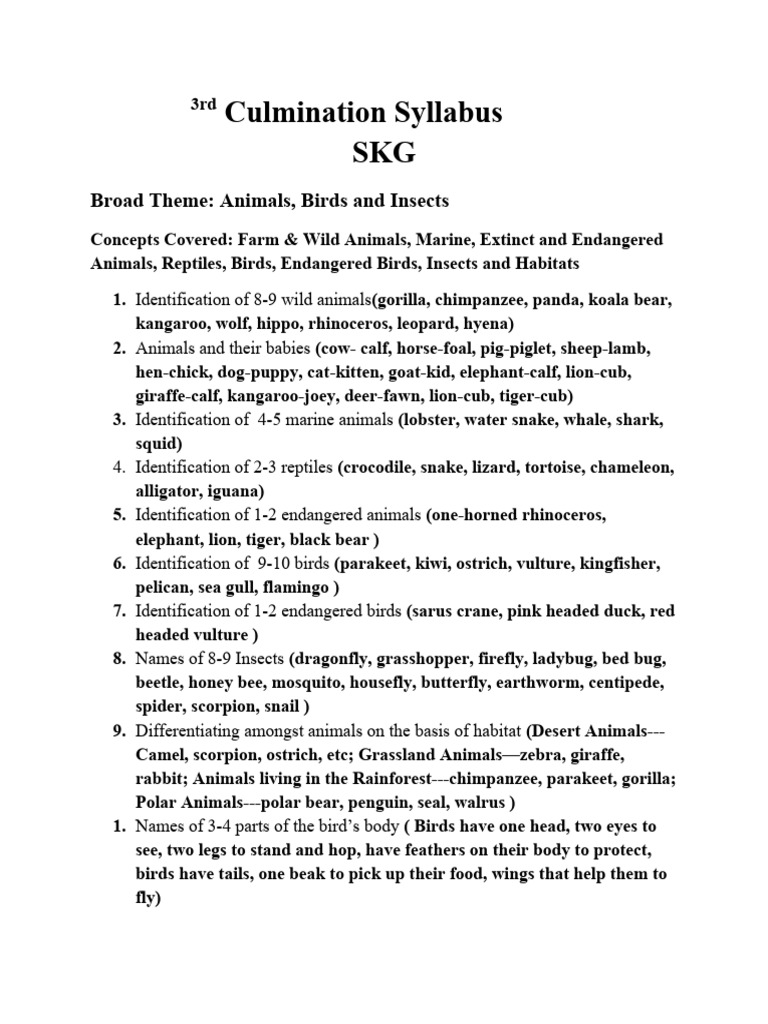 3rd Culmination Syllabus-SKG | PDF | Birds | Endangered Species