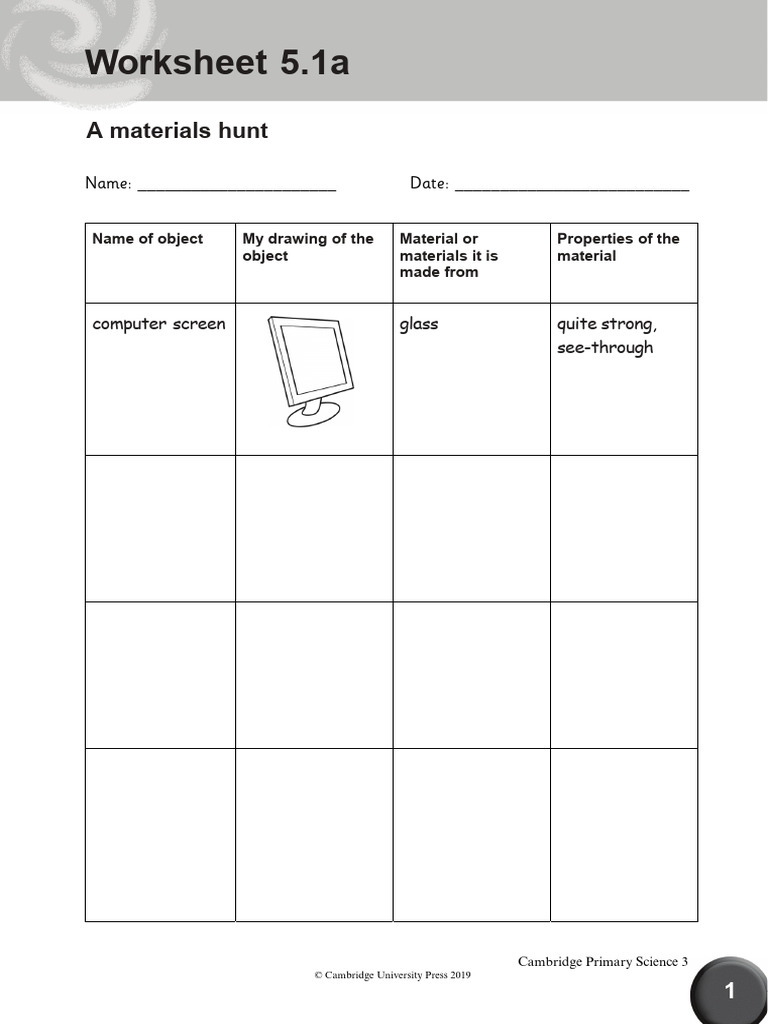 Materials Worksheet | PDF