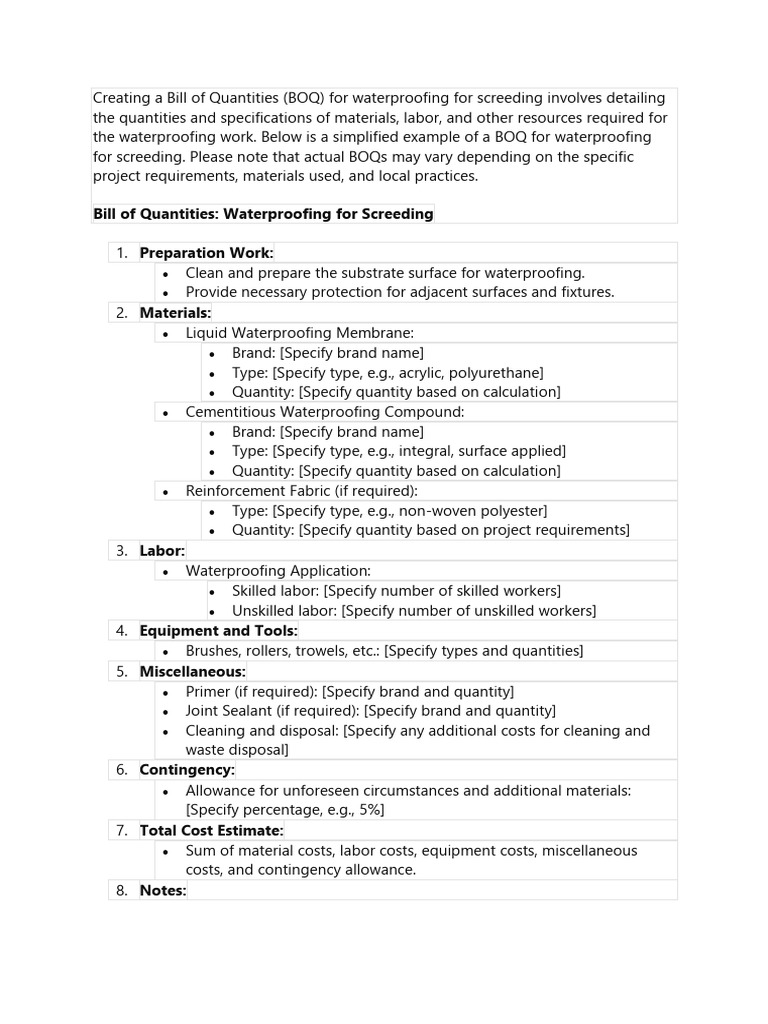 Creating A Bill of Quantities | PDF