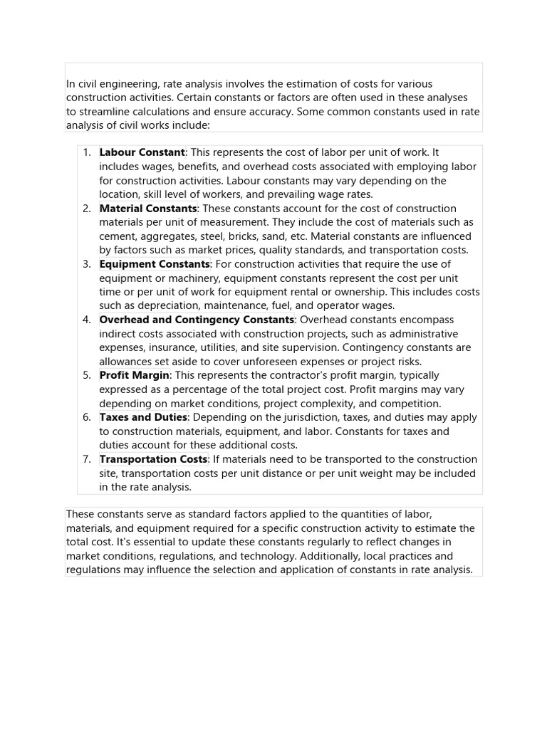 Rate Analysis Factors Affecting | PDF | Labour Economics | Cost