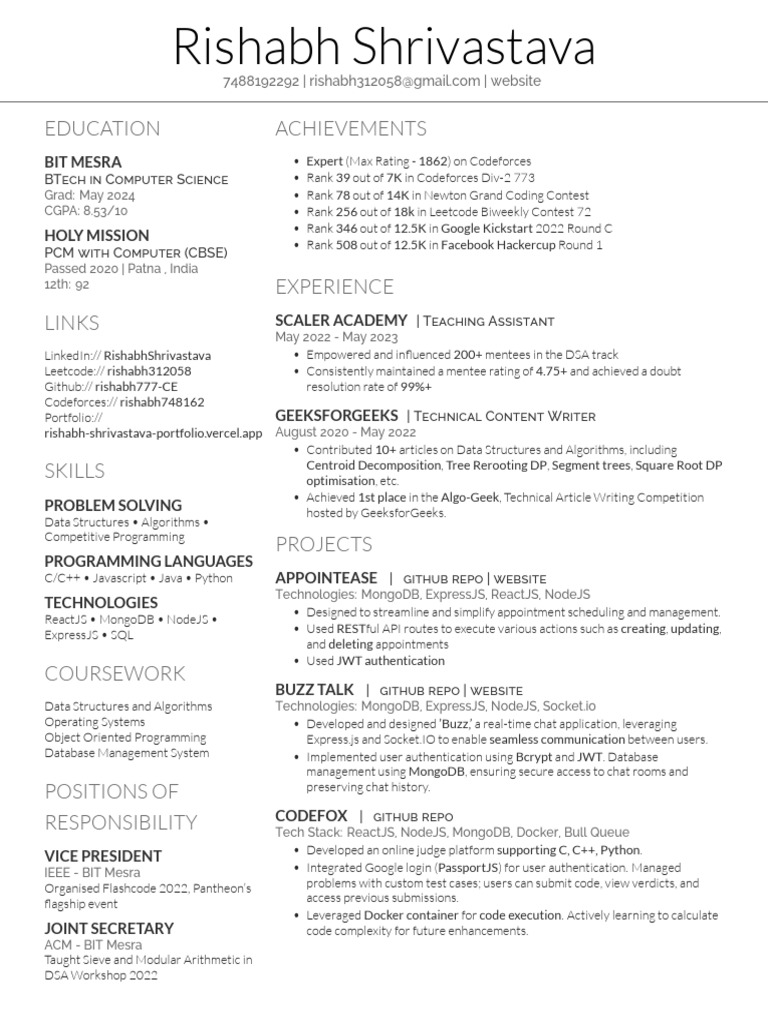 Rishabh Shrivastava CV.pdf | PDF | Computing | Computer Science