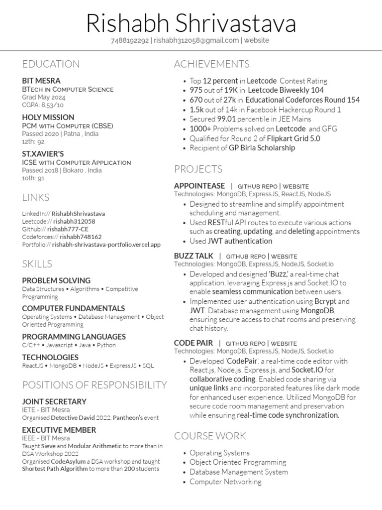 Software_Engineer_CV___Rishabh__Copy_ | PDF | Databases | Software Development