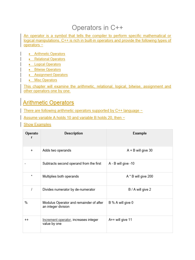 Operators in C | PDF | Pointer (Computer Programming) | Arithmetic