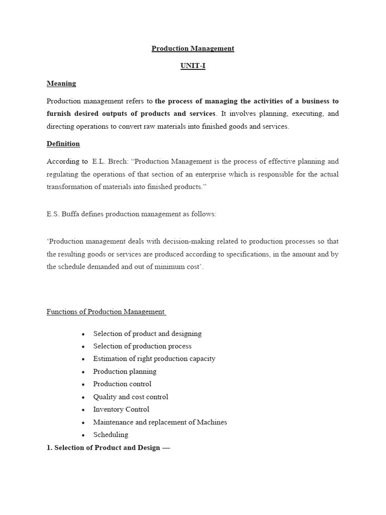 Production Management Full Notes | PDF