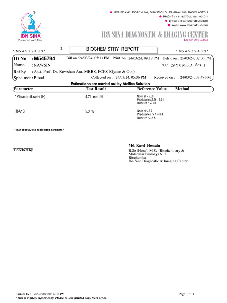 Biochemistry Report M545794: Id No | PDF