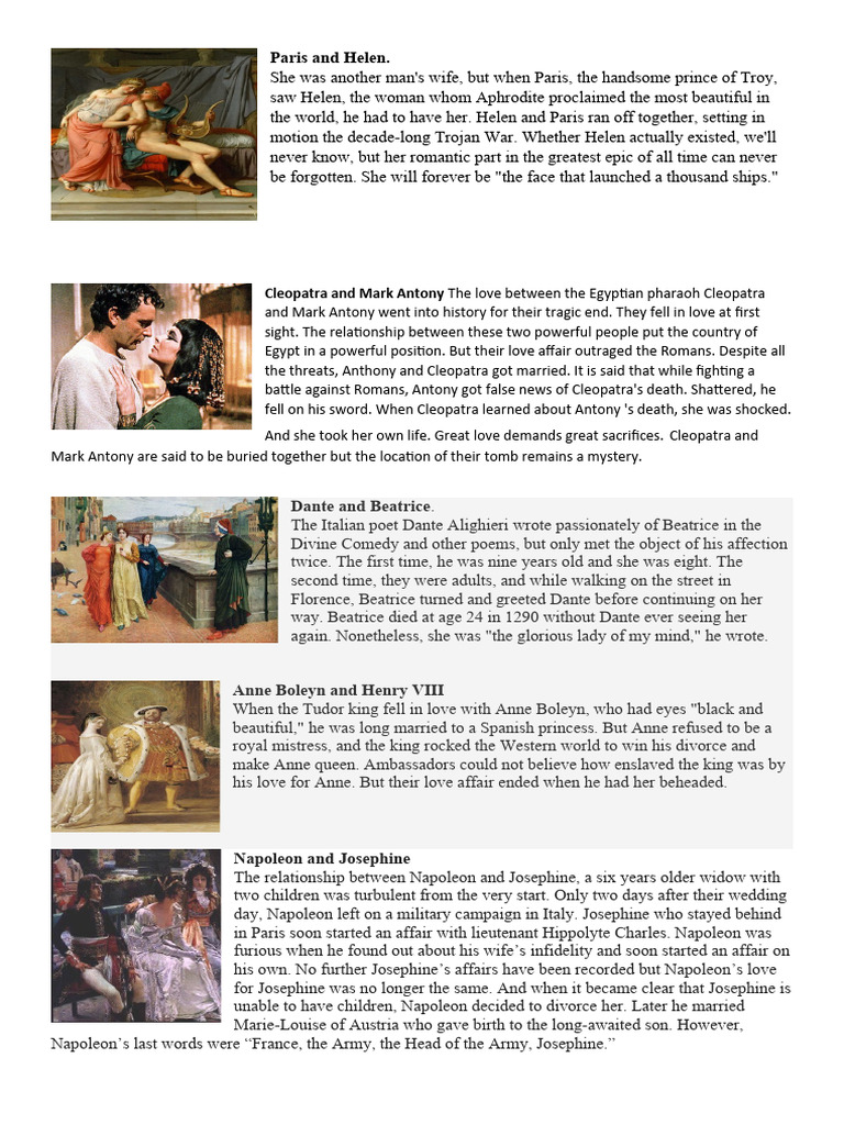 Famous Love Stories On Saint Valentines Day Reading Comprehension ...