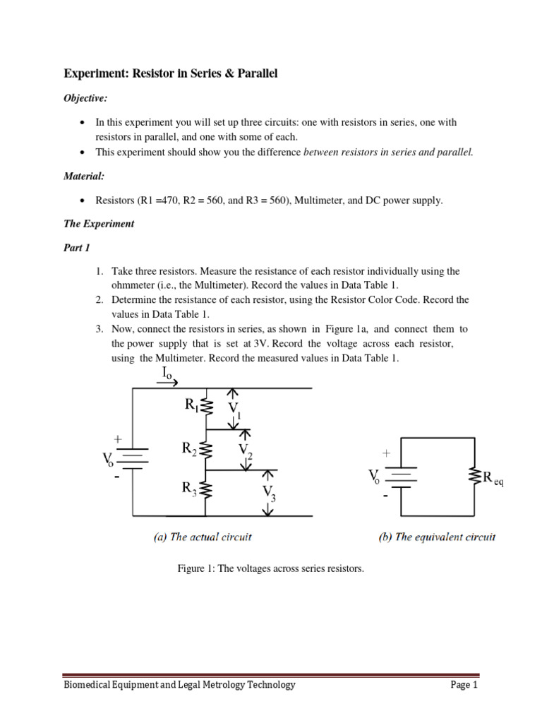 Experiment 1 Resistor in Series | PDF