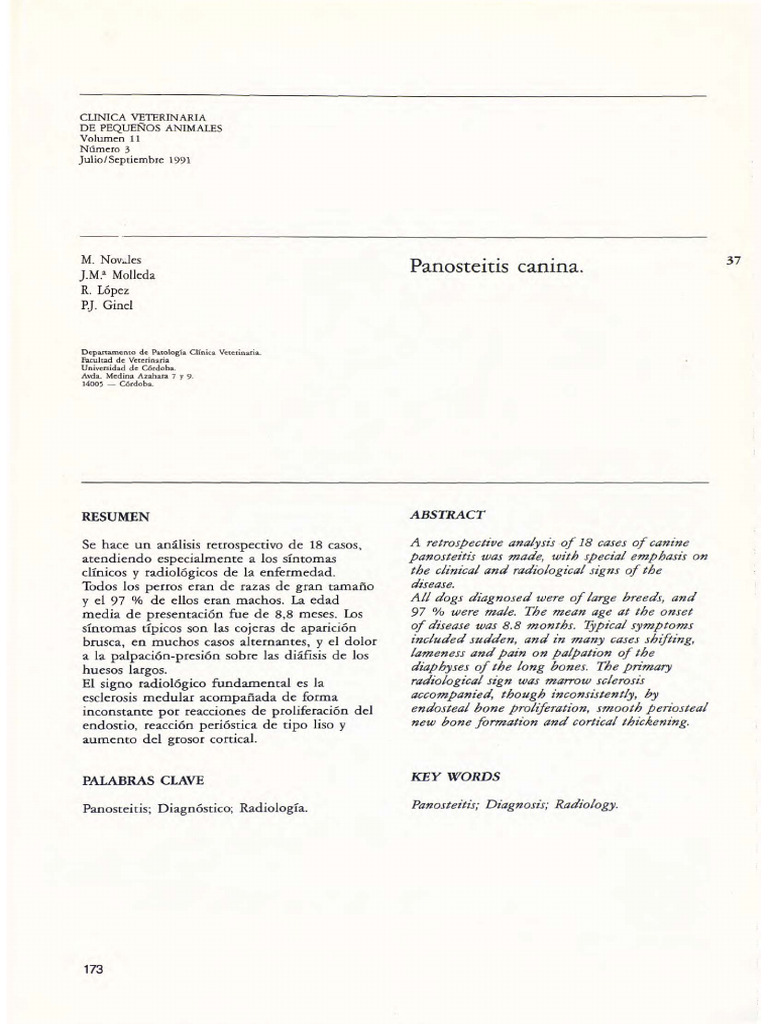 Panosteitis Canina.: M. Novales) .M.a Molleda | PDF | Hueso ...