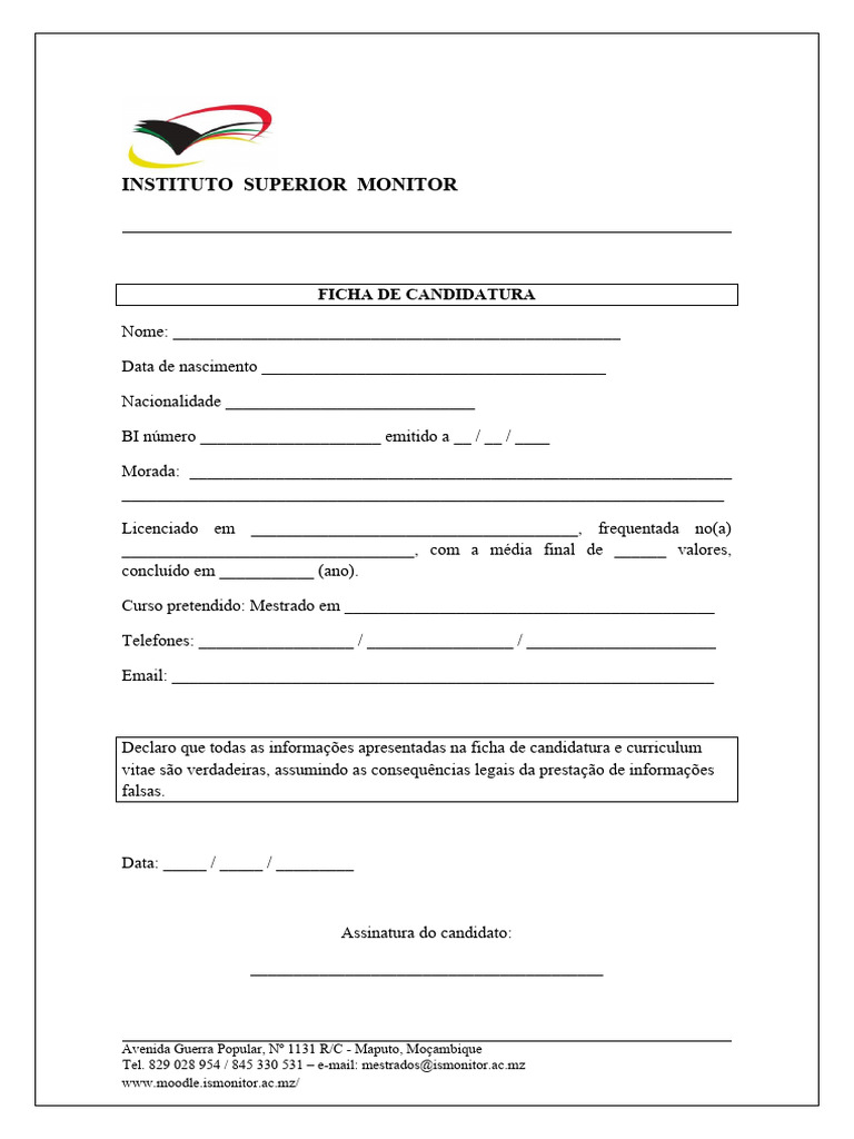 Ficha de Candidatura ao Mestrado | PDF