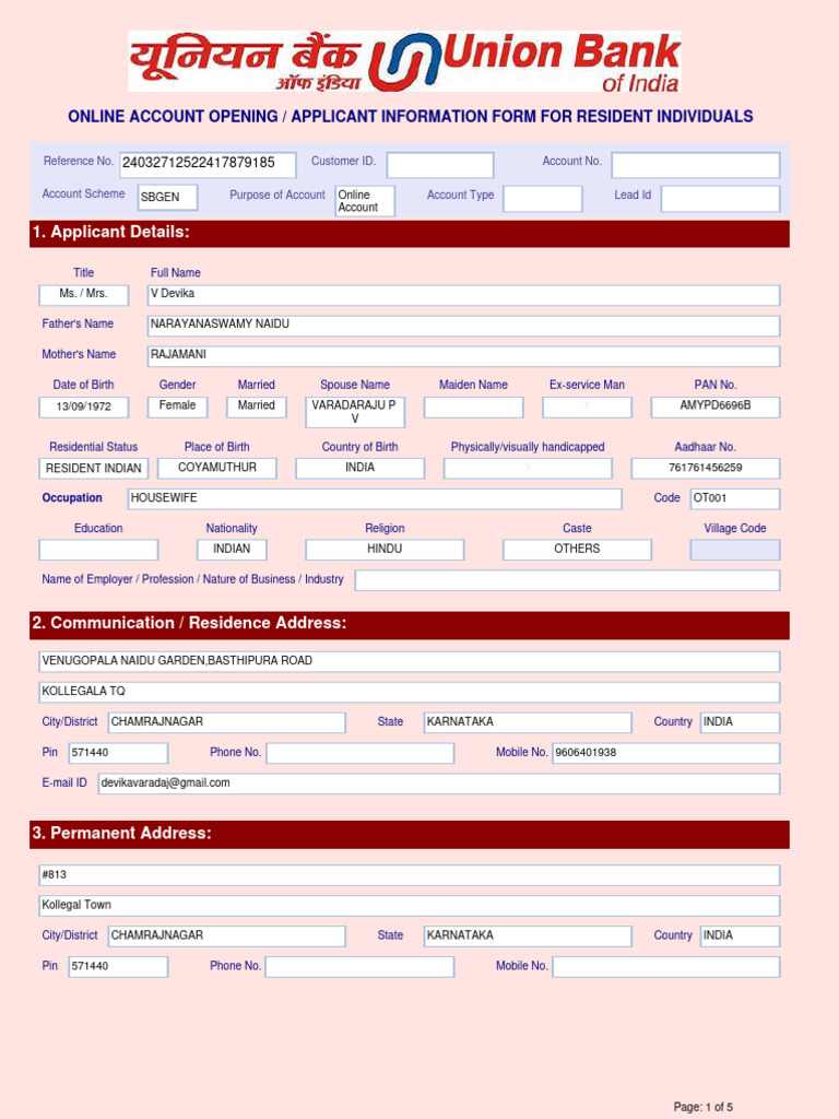 Resident Account Opening Form | PDF | Banks | Cheque