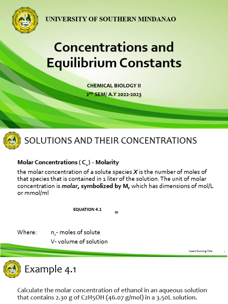 Chem Bio II Lecture 4 | PDF | Mole (Unit) | Concentration