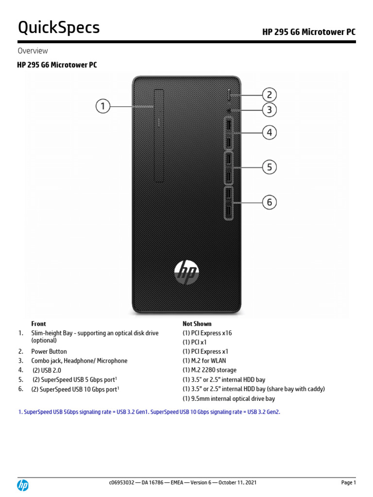 HP 295 G6 Microtower PC | PDF | Usb | Cpu Cache
