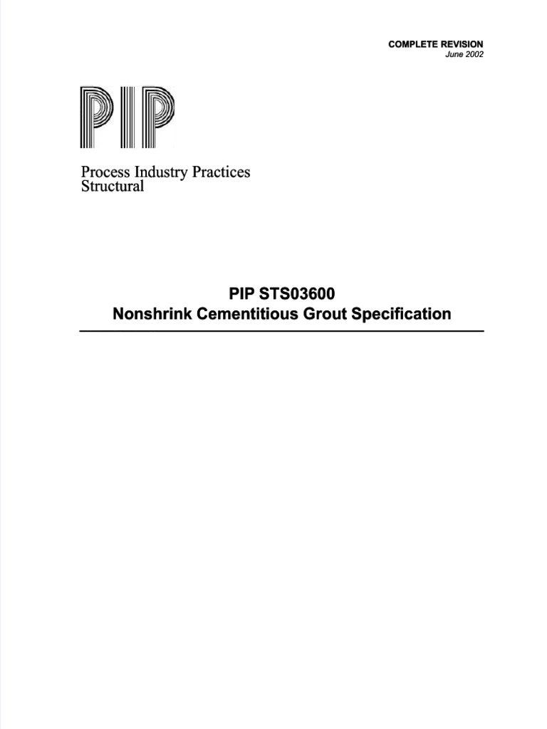 Pip Sts03600 Nonshrink Cementitous Grout Specification | PDF | Concrete ...