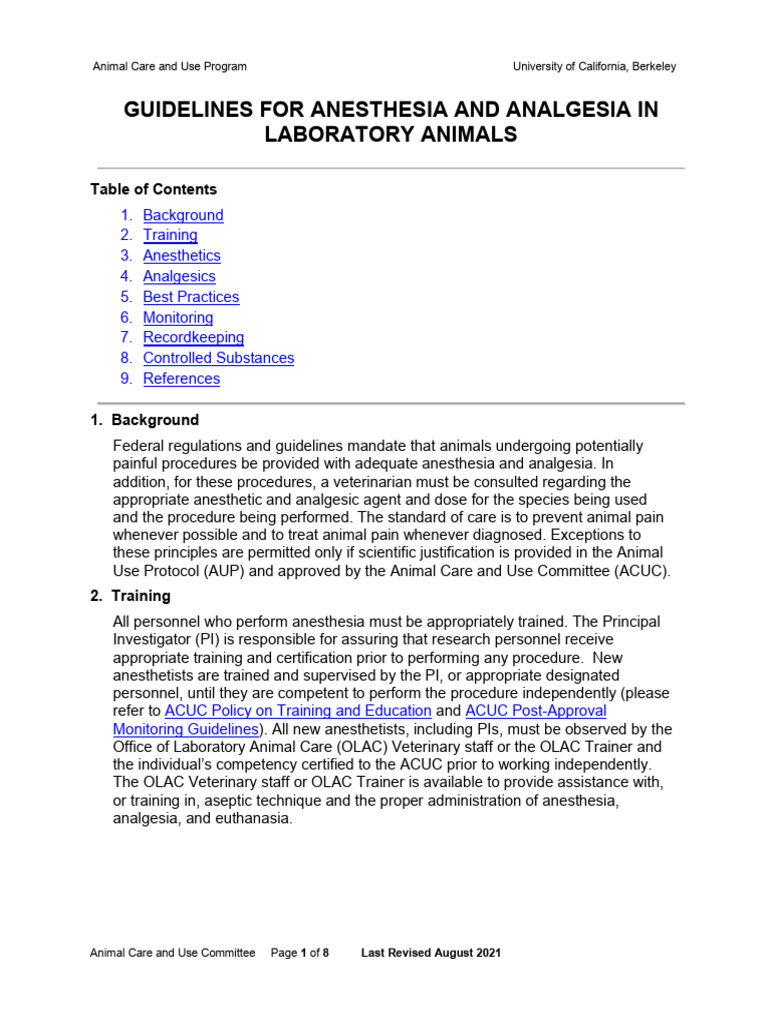 2021_Guidelines anestesia de animais de bioterio | PDF | Anesthesia ...