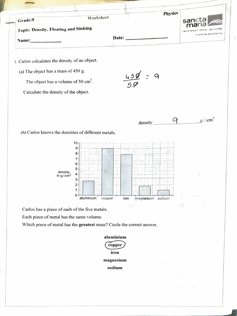 Phy Worksheet | PDF | Density | Magnesium