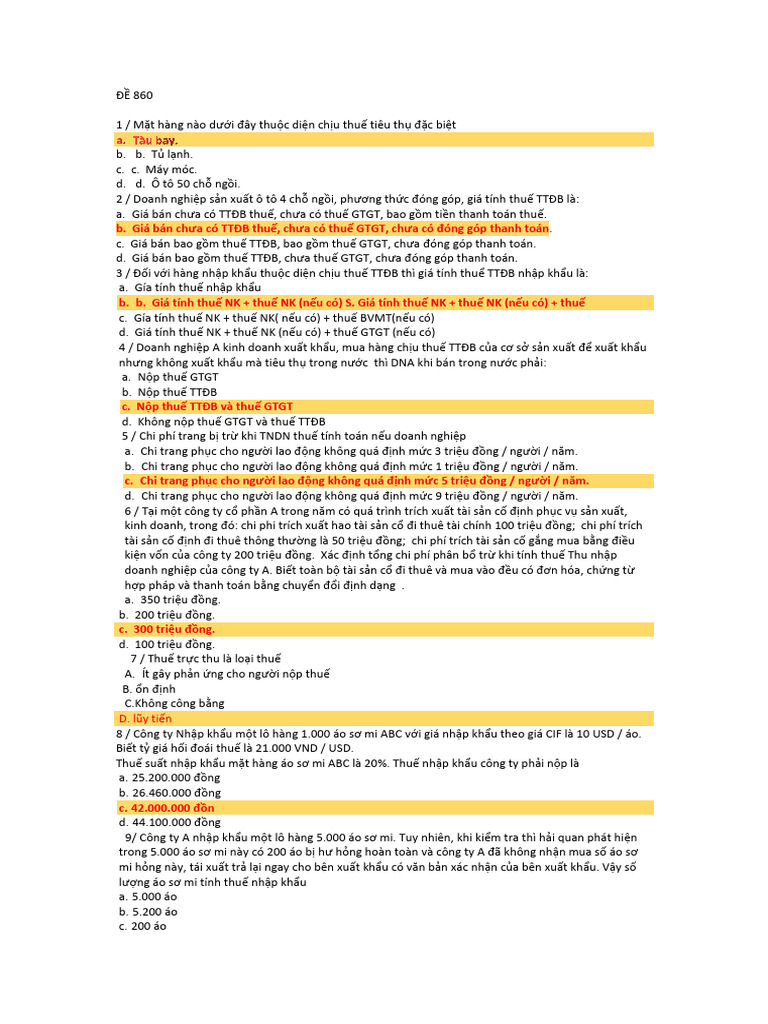 Đề TN KTHP Thuế | PDF