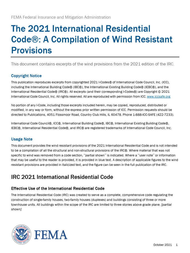 fema_international-residential-building-code_10152021 | PDF | Roof | Wall