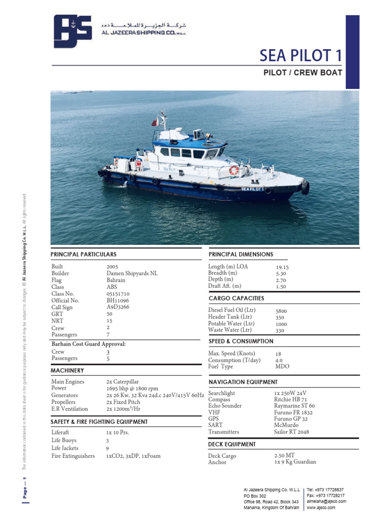 Sea Pilot 1 Basic Specs Web | PDF | Naval Ships | Watercraft