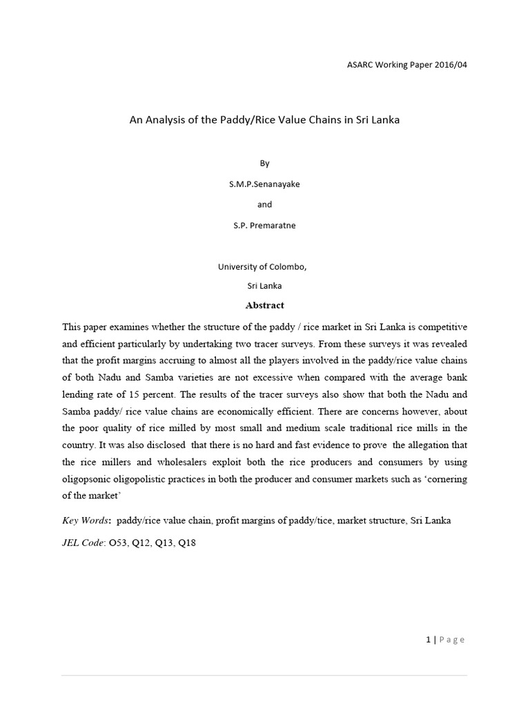Analysis of the Paddy Rice Value Chains | PDF | Supply Chain Management ...