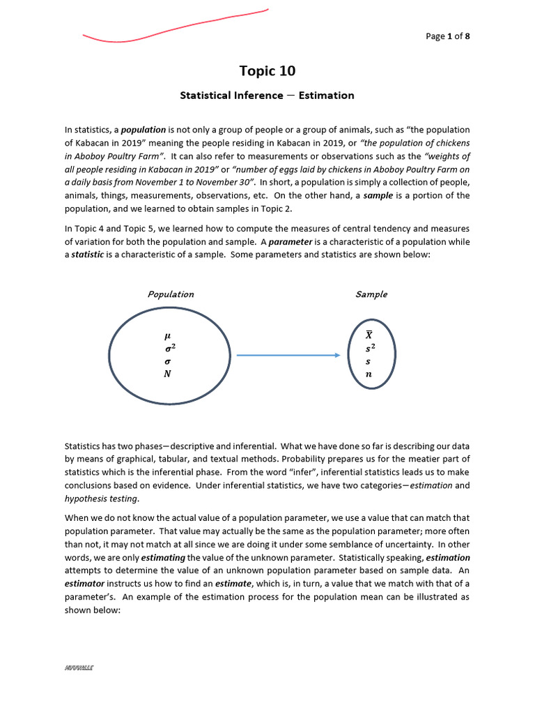 Topic10. Inferential Stat-Estimation - Corrected | PDF | Estimator | Statistics