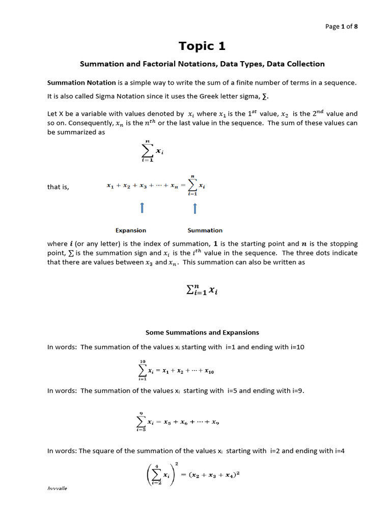 TOPIC1. Summation and Factorial Notations, Data Types, Data Collection ... TOPIC1. Summation and Factorial Notations, Data Types, Data Collection ...