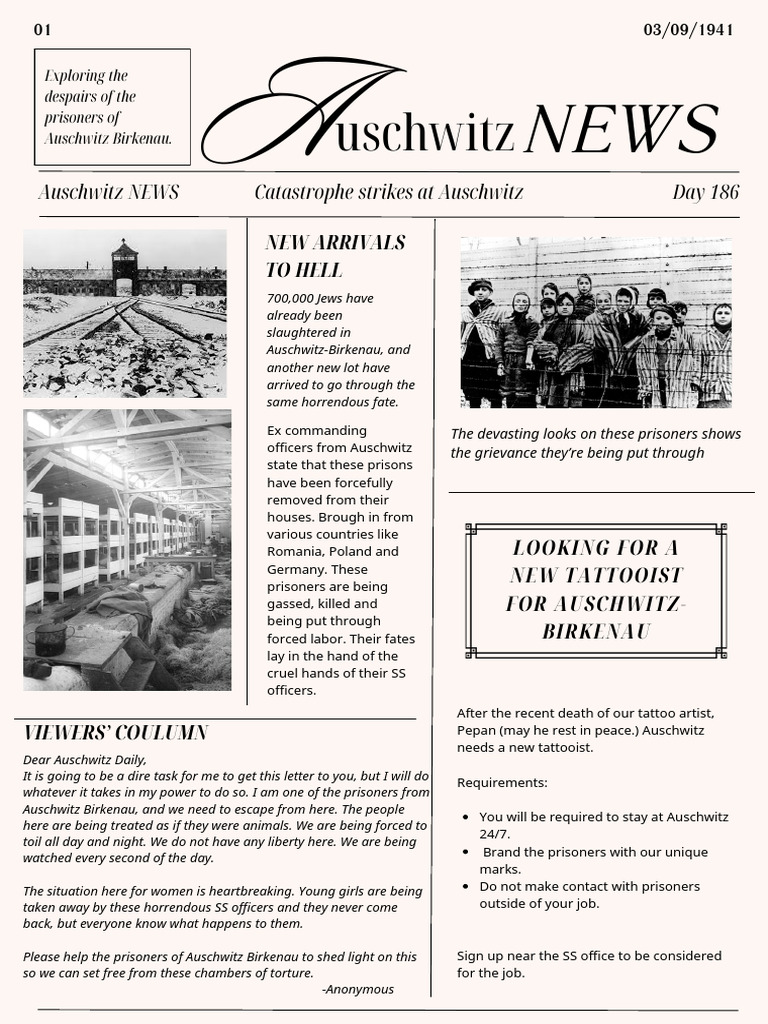 Tatooist of Auschwitz Newspaper project | PDF | Auschwitz Concentration ...