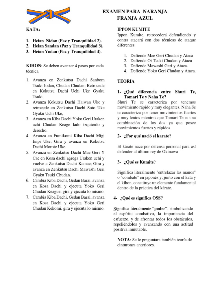 Examen Franja Azul Rey Karate | PDF | Kárate | Artes marciales japonesas
