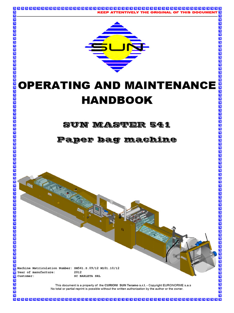 Sun Master 541 Operating and Maintenance | PDF | Adhesive | Safety