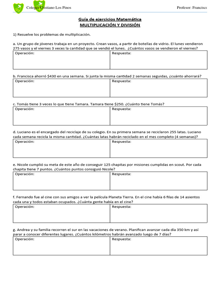 Guia de Multiplicacion y Division 5° Basico | PDF