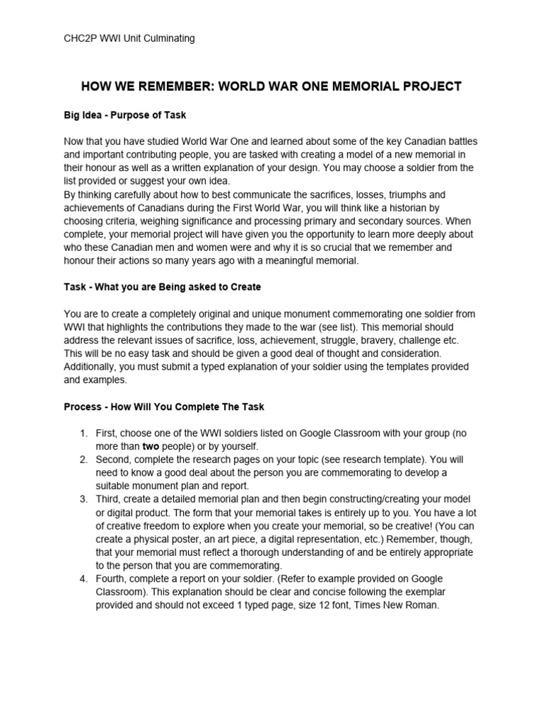 WWI Monument Assignment | PDF | World War I | Human Communication