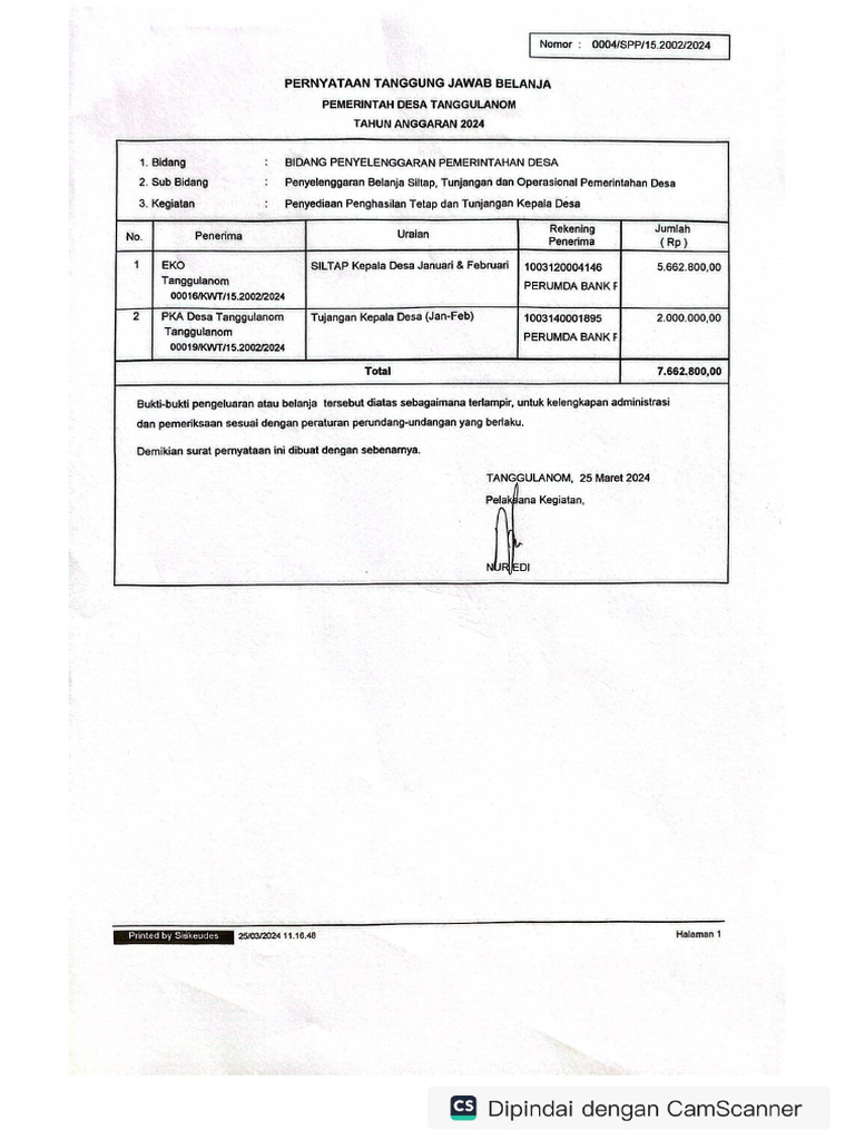 PTJB Siltap Kades | PDF